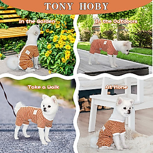 TONY HOBY Female Pet Dog Pajamas Stripes 4 Legged Dog pjs Jumpsuit Soft Cotton Dog Clothes (XL，Orange+White-Girls)