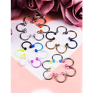 Cisyozi 16G Septum Ring Jewelry Surgical Stainless Steel Horseshoe cute Septum Nose Cartilage Helix Tragus Rook Daith Earring Hoop Lip belly Navel Eyebrow Ring Piercing Jewelry Retaine Women Men 10mm