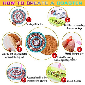 10 Pcs Diamond Painting Coasters with Holder, Mandala DIY Diamond Art Coasters Kits for Adults Kids Beginners Art Craft Supplies