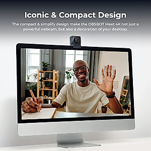 OBSBOT Meet AI-Powered 4K Webcam, AI Framing & Autofocus, Webcam with Microphone, Background Bokeh, 60 FPS, HDR Low-Light Correction, Beauty Mode, Webcam for PC, Streaming, Conference, Gaming, etc.