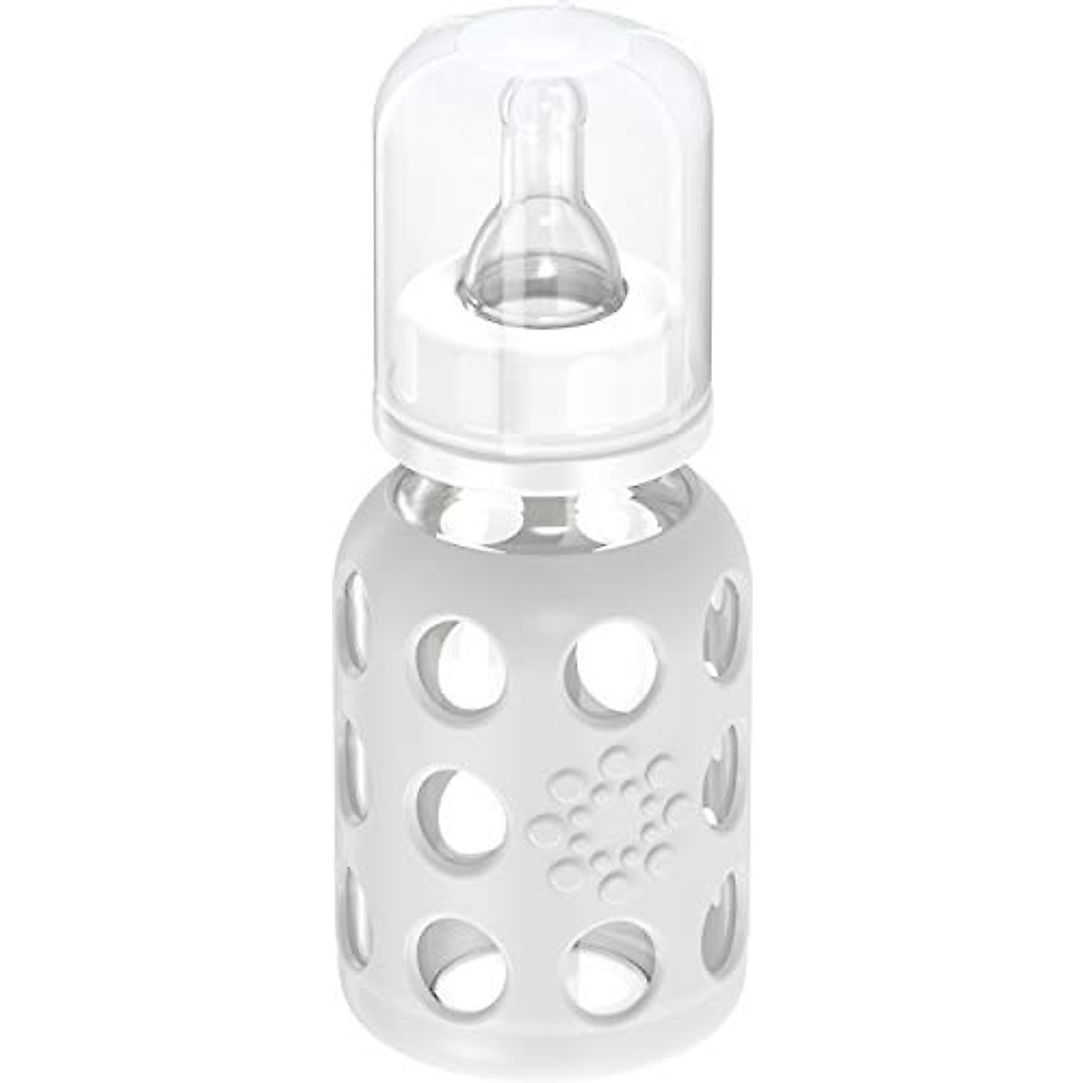 Lifefactory 4-Ounce BPA-Free Glass Baby Bottle with Stage 1 Nipple and Protective Silicone Sleeve, Stone Gray