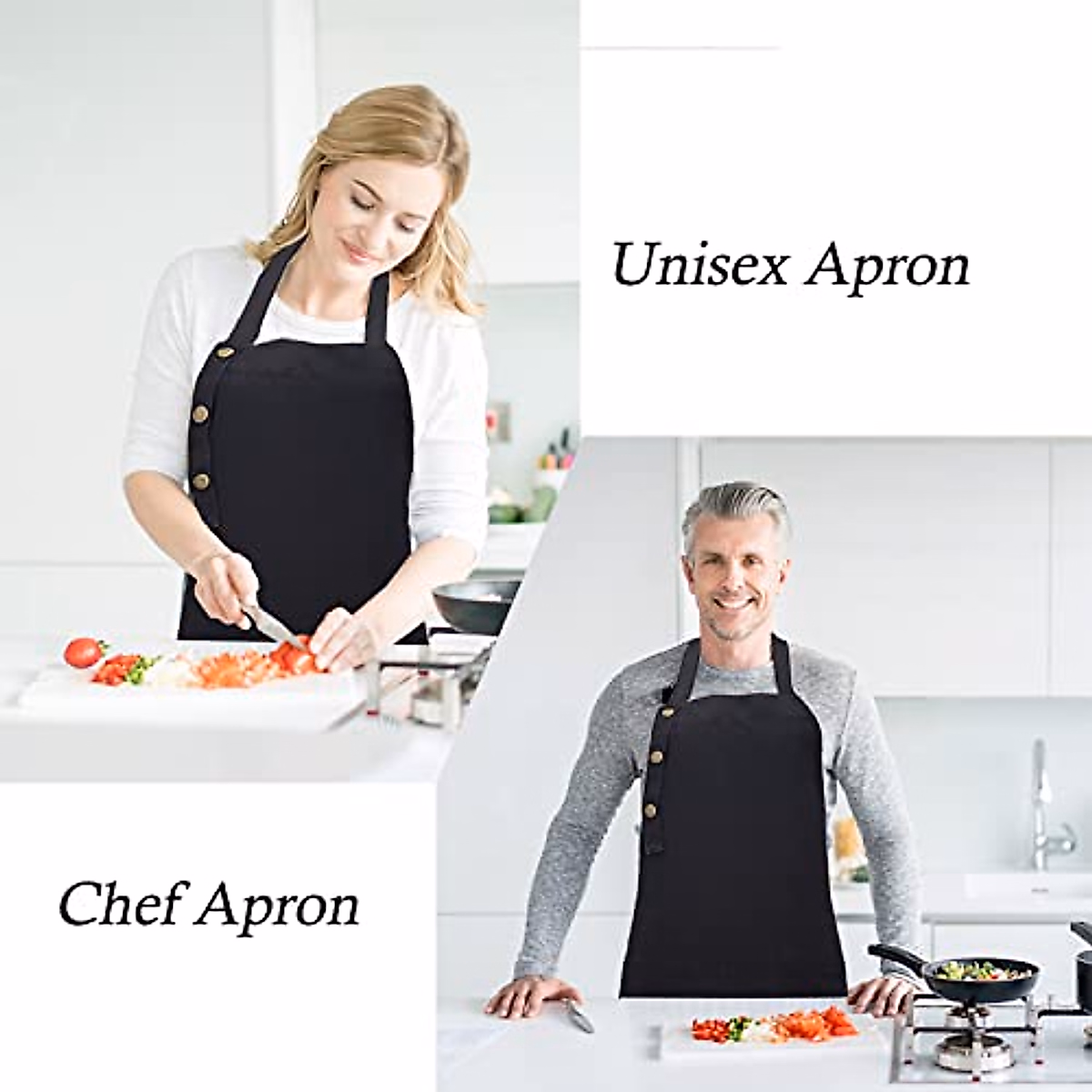 YFJQTZX Adjustable Canvas Apron Women Men, Waterproof Kitchen Aprons for Women With Pockets, Cute Cooking Chef Aprons for Men Grill(Black)