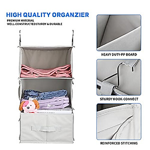 YTYBMW 6 Shelves - Hanging Closet Organizer with 3 Drawers and 4 Side Pockets for Hanging Closet Shelf Storage, Foldable Closet Organizer (Gray)