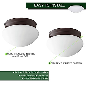 Dysmio 8-Inch White Classic Globe, Dome, Fitter Size 7-1/2 inches, Replacement Mushroom Glass Shade for Pendant, Fan light, Bathroom