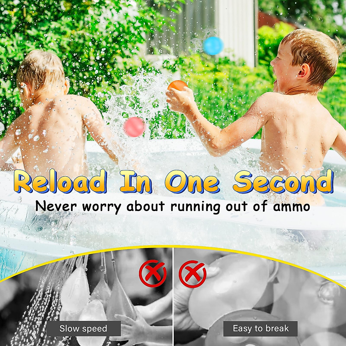 Reusable Water balloons, Self-Sealing Quick Fill Water Bomb for Boys & Girls, Silicone Refillable Water Balloons for Kids Adults Water Games Outside Summer Fun Party