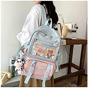 LIEEI Kawaii Backpack with Cute Pins and Plush Pendant for Teen Girls School Large Capacity Waterproof School Bag Bookbag