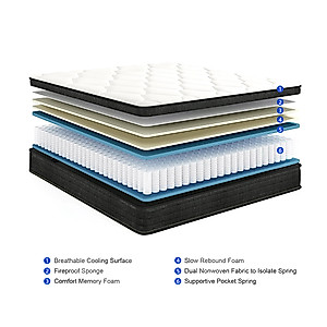 elitspace Hybrid Full Mattress,Memory Foam Hybrid 10 Inch Full Size Springs Mattresses,Fits All Bed Frames Full Size Mattress,Medium Firm Feel Mattress,CertiPUR-US.