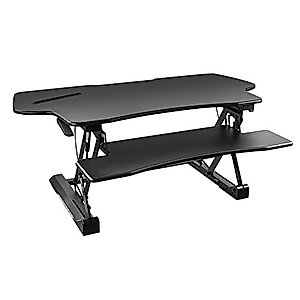 Mount-It! Height Adjustable Standing Desk Converter | 48” Wide Tabletop Sit Stand Desk Riser with Gas Spring | Stand Up Computer Workstation Fits Dual Monitors | Black | MI-7925
