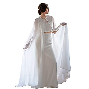 EllieHouse Long Chiffon Bridal Cape Wedding Veil Cloak For Bride White 3M