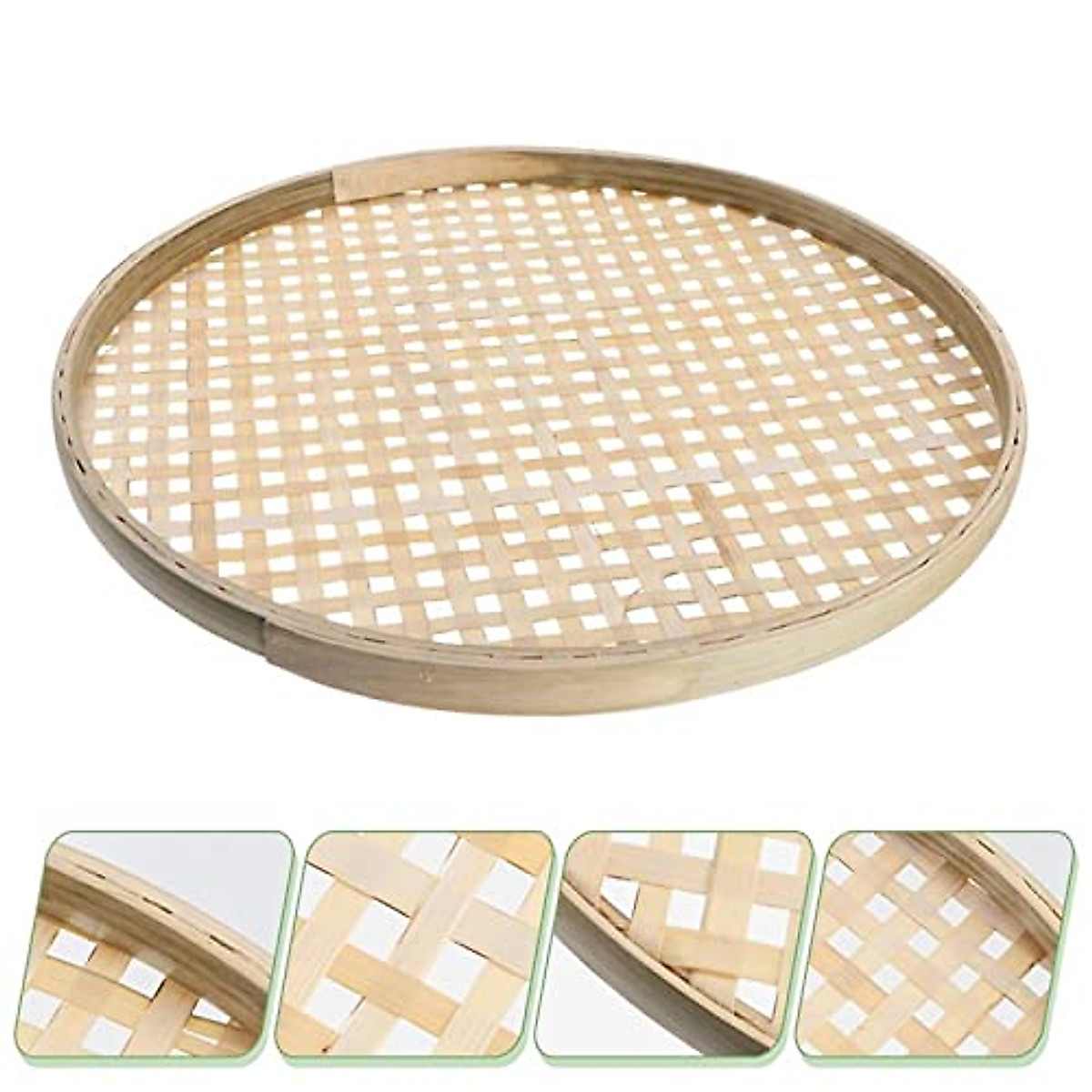 GEEKLLS Breakfast Tray Basket Tray Baskets Storage Serving Shallowflat Round Weaving Bread Sieve Farmhouse Vegetable Snack Kitchen (Color : 36CM36X36X1.5CM)