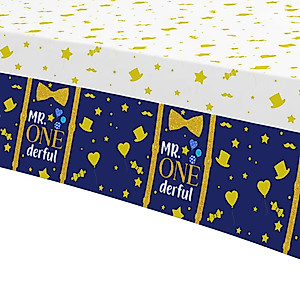 APOWBLS Mr Onederful Birthday Tablecloth Decorations Boy - Disposable Onederful 1st Birthday Party Supplies Table Cover, Baby Boy First Birthday Decorations Table Cloth - 2 Pack (54in x 108in)