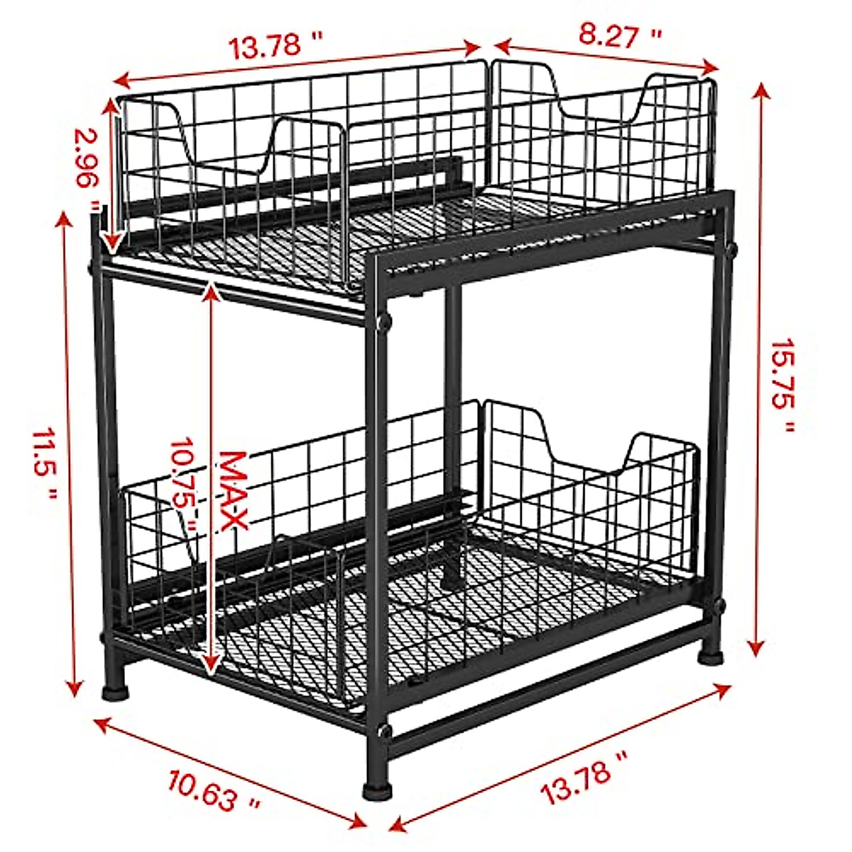 LIDYUK Under Sink Organizer, 2-Tier Kitchen Cabinet Organizer with Sliding Storage Basket Drawers, for Bathroom, Kitchen, Office, Black