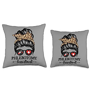 Phlebotomy Assistant Oct Phlebotomy Assistant Messy Bun Hair Funny Phlebotomist Throw Pillow, 18x18, Multicolor
