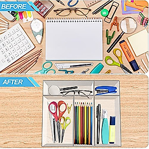 Acrylic Junk Drawer Organizer, Drawer Organizer Storage Box, Multi-use Drawer Organizer for Office Desk, Kitchen, Bedroom, Children Room, Craft, Sewing, Makeup, Jewelry, Bathroom (5 Boxes)