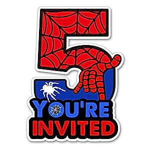 Cute Superhero 5th Birthday Party Invitations Glitter Super Hero 5 Year Old Boy Birthday Shaped Invites Fill-in Invitations With Envelopes, Set of 20