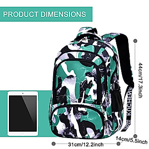 Yvechus Camo Backpack for Kids, Lightweight Camo Backpack Elementary Middle School Backpack Water Repellent Bookbag (Camo Green 2 in 1)