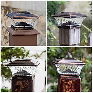 HUYIENO Solar Post Cap Lights Outdoor LED Lighting Deck Fence With Two Light Modes Warm White/Bright White Suitable for 4x4 Wooden Posts Brushed Copper 6PK