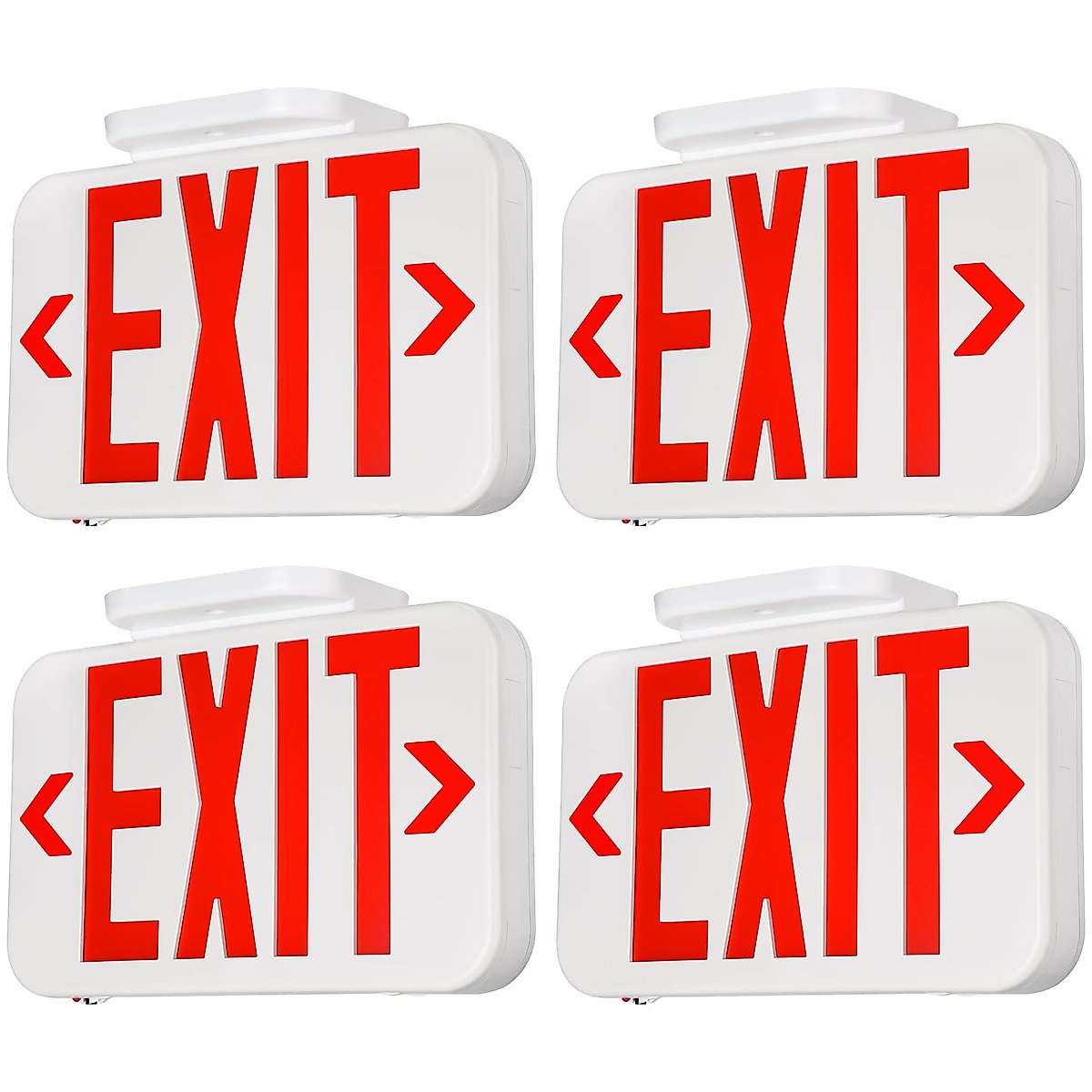 TORCHSTAR LED Exit Sign, Emergency Exit Light with Battery Backup, Double Face, UL 924, AC 120/277V, Damp Location, Hardwired Red Letter Exit Lights for Business, Pack of 4