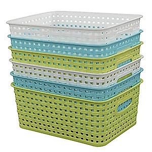 Qskely Plastic Storage Baskets/Bins Organizer for Bathroom, 6-Pack