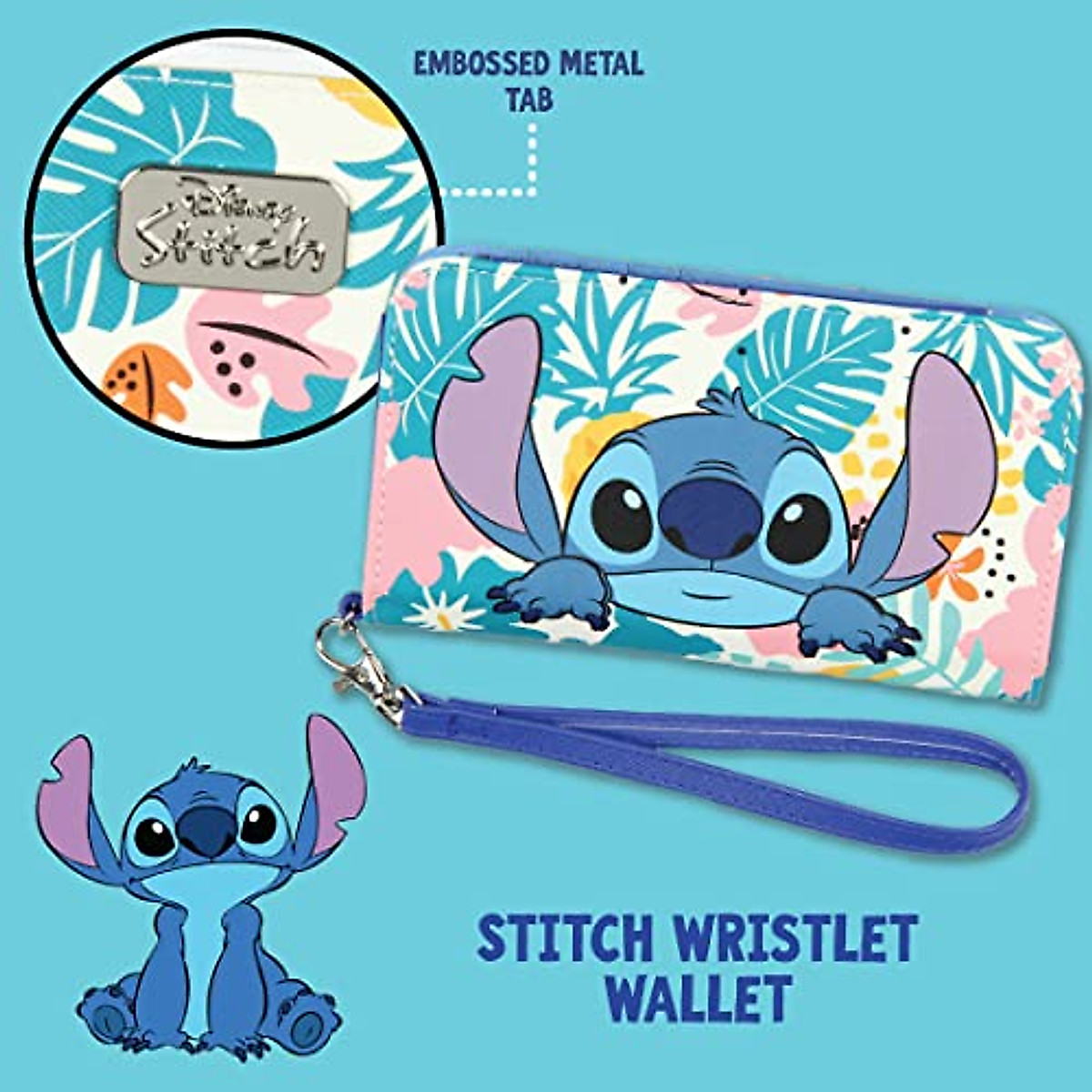 Disney Lilo & Stitch Tropical Design Snap-Closure Wristlet Wallet w/Tech Pocket and Wrist Strap