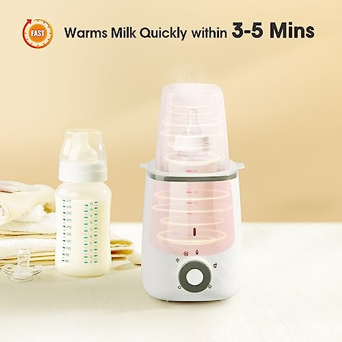 iSiMEE Bottle Warmer, 5 Mins Fast Baby Milk Warmer for Breastmilk Formula with Accurate Temperature Control, Baby Food Warmer with Keep Warm, Defrost, Steaming Function for Baby Food Pouches Jars