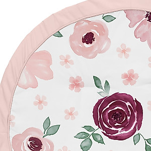 Sweet Jojo Designs Burgundy and Pink Watercolor Floral Girl Baby Playmat Tummy Time Infant Play Mat - Blush, Maroon, Wine, Rose, Green and White Shabby Chic Flower Farmhouse