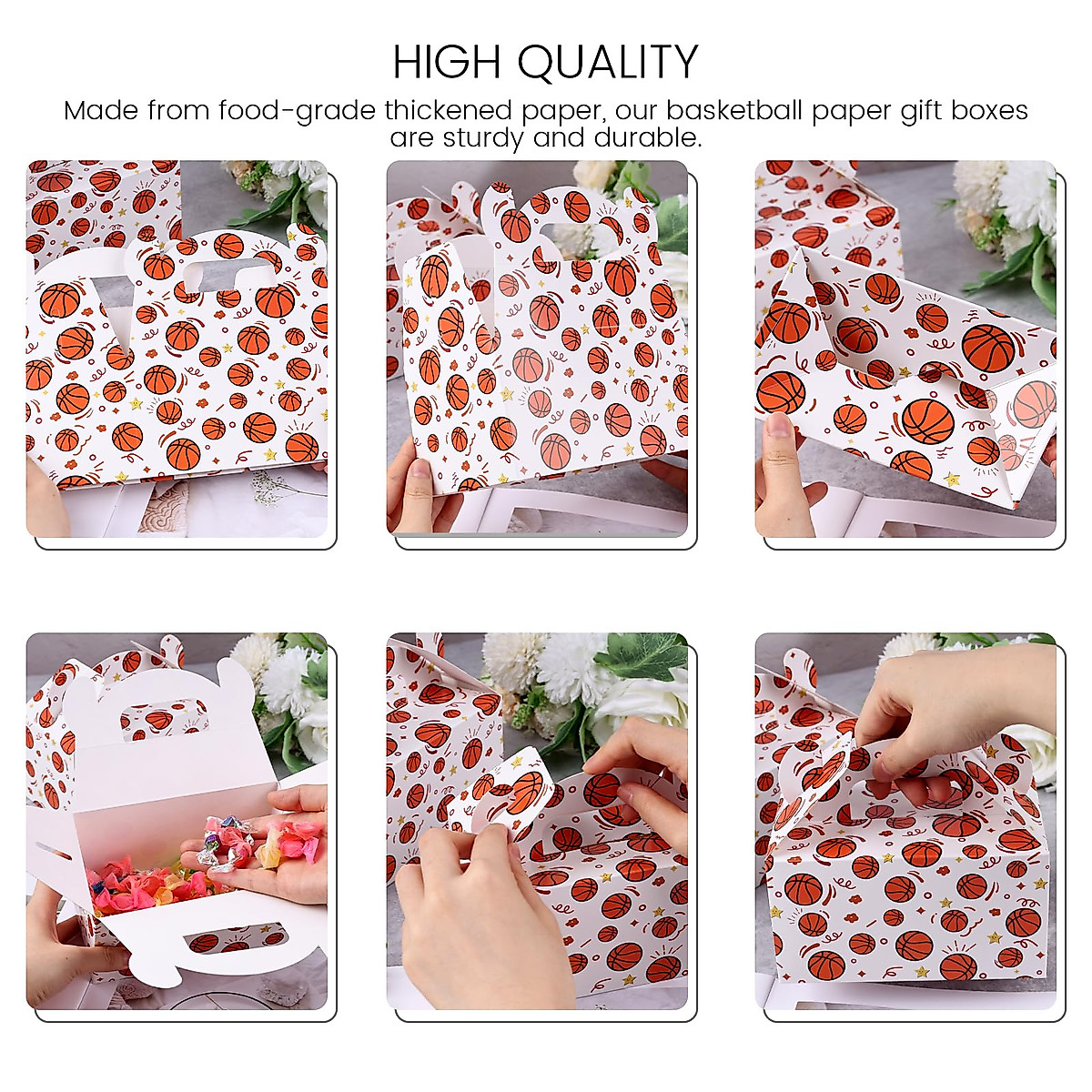 JOHOUSE 16PCS Party Favor Boxes, Basketball Party Favors Boxes Goodie Bags Treat Boxes for Sports Birthday Party Decorations 6.1×3.5×3.3 inch