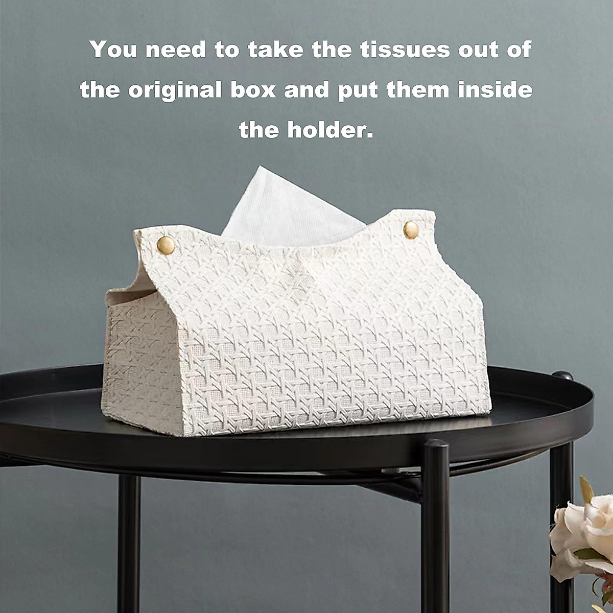 Agirlvct Tissue Box Cover, Modern PU Leather Rectangular Tissue Holder, Weaving Pattern Wipes Holder for Bathroom Living Room Bedroom Vanity Countertop Office Tabletop Desk Car Home(Beige)