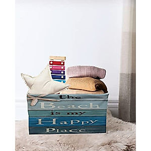 ARTtikke Storage Bins Clothes Organizer Beach Themed Storage Cubes Bin with Handles,Foldable Storage Boxes for Closet,Storage Basket for Organizing Shelves, 15x11x9.5 inch