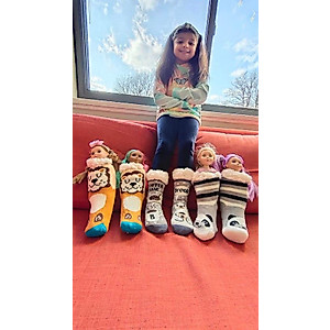 Cozople Winter Kids Fuzzy Slipper Socks Soft Thermal Non Skid Stockings for Girls Pink Cat Graphic Warm Fluffy Fleece Lined Home Socks with Grippers Think Christmas Stocking Stuffers for Girls 5-8T