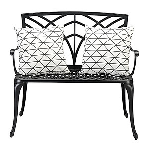 Outvita Outdoor Cast Aluminium Bench, 38" Garden Bench Anti-Rust Weather Resistant Patio Bench Orchid Pattern Bench for Front Porch, Backyard, Lawn