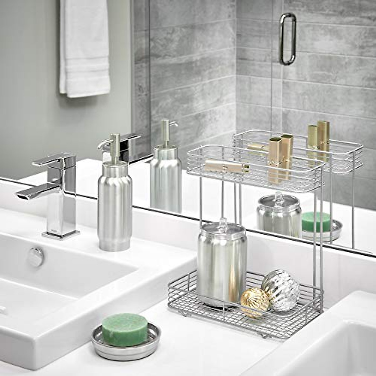 iDesign Vienna 2-Tier Rectangular Cosmetics and Toiletry Storage, Bathroom, Countertop, Desk, Set of 1, Vanity Shelf