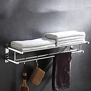 OMOONS Stainless Steel Plated Wall Mounted Bathroom Towel Double Shelf Storage Rail Holder Rack