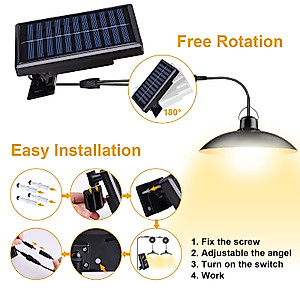 Lampelc Solar Shed Light with Remote Control, 400LM Solar Powered Pendant Light with 2Pcs 9.84ft Cable, IP65 Waterproof Solar Lights Indoor Outdoor for Garage Patio Barn Chicken Coop