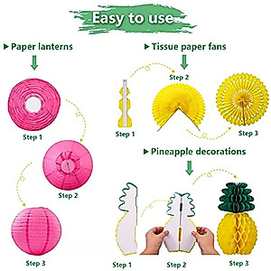 Flamingo Party Honeycomb Decoration, Hanging Paper Fan, Palm Leaf , Pineapple Paper lanternFiesta Party Supplies, Tissue Paper Flowers for Hawaiian Beach Luau Party Birthday Wedding Photo Backdrop