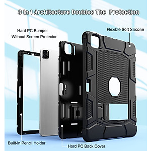 Rantice iPad Pro 12.9 Case 6th/5th Generation with Apple Pencil Holder, Hybrid Shockproof Rugged Drop Protection Cover with Kickstand for iPad Pro 12.9'' 2022/2021 Released (Black)