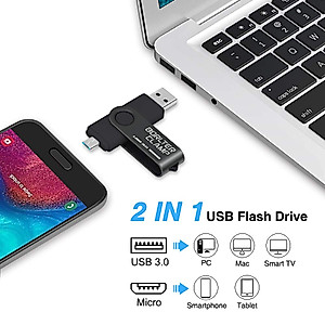 BorlterClamp 128GB USB 3.0 Flash Drive Dual Port Memory Stick, OTG Thumb Drive with Micro USB Drive Port for Android Smartphone Tablet & Computer (Black)