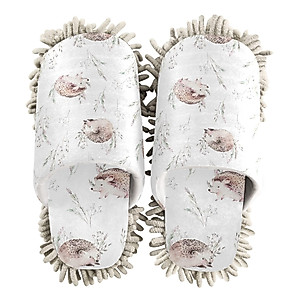 FLildon Microfiber Cleaning Slippers Hedgehog Washable Mop Shoes Slipper for Men/Women House Floor Dust Cleaner, Size L