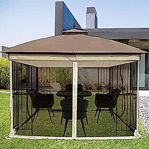 Warmally Gazebo Universal Replacement Mosquito Netting 10 x 12 Outdoor Mesh Netting Screen 4-Panel Sidewall Curtain with Zipper(Beige)