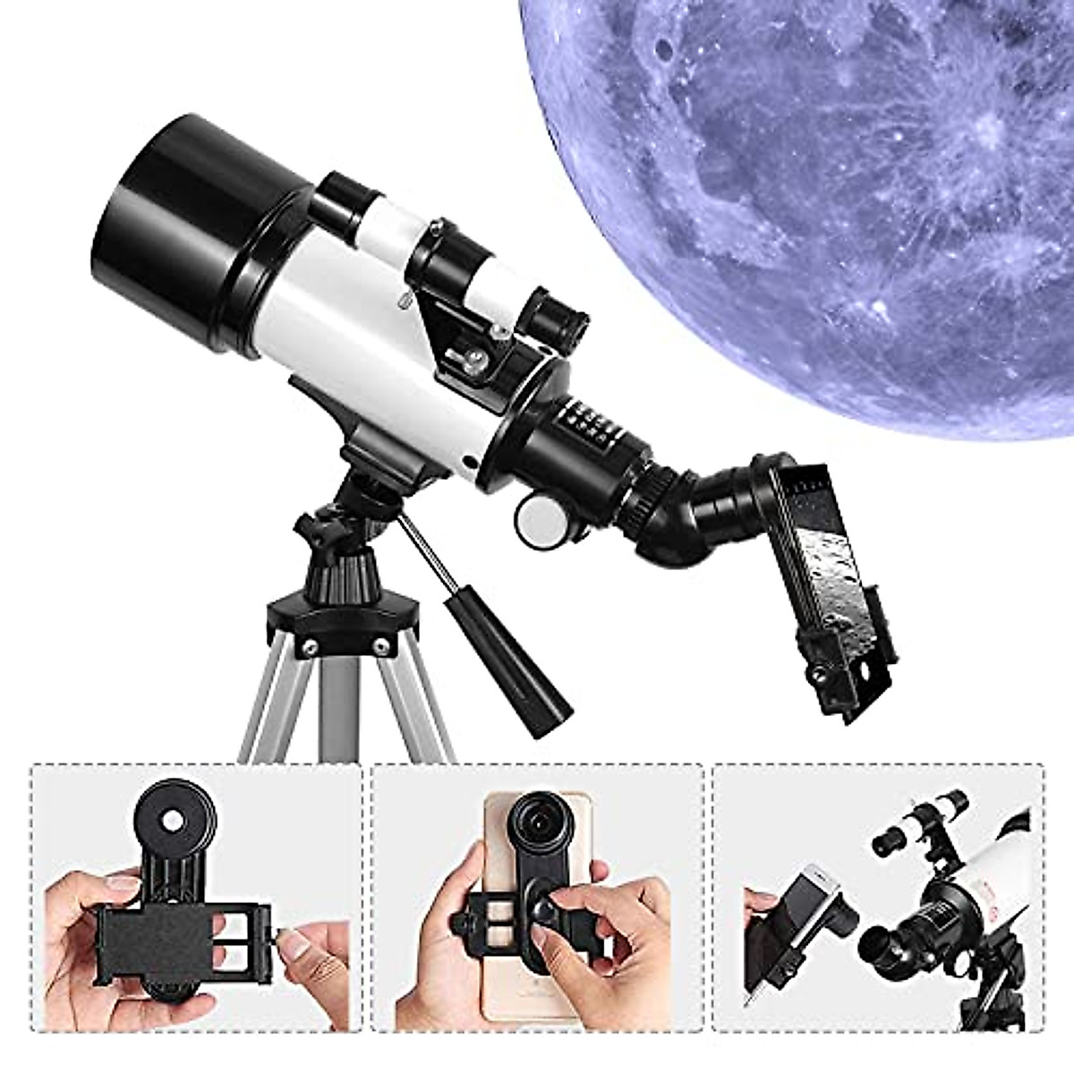 Telescopes for Adults, 70mm Aperture 400mm AZ Mount, Telescope for Kids Beginners, Fully Multi-Coated Optics, Astronomy Refractor Telescope Portable Telescope with Tripod, Phone Adapter, Backpack
