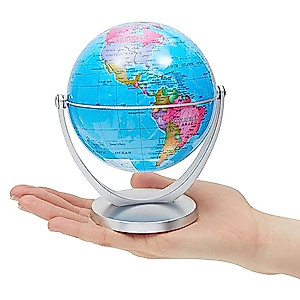 Juvale Spinning World Globe with Stand for Kids Learning, Classroom Desk, Students, Geography (4 in)