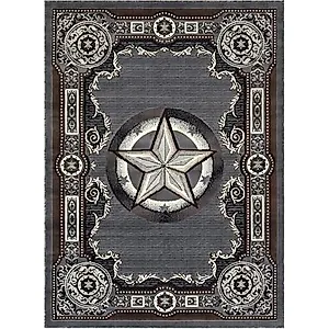 champion rugs Premium 3D Effect Hand Carved Thick Modern Cowboy Lodge Texas Star Grey Traditional Area Rug (5' 3" X 7' 5")