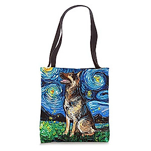 Happy German Shepherd Starry Night Dog Art by Aja Tote Bag