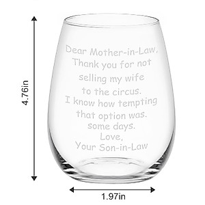 DAZLUTE Mother In Law Gifts, 15Oz Mother In Law Wine Glass, Funny Mother’s Day Gifts, Birthday Gifts, Wedding or Christmas Gifts Idea for Mother In Law From Son In Law