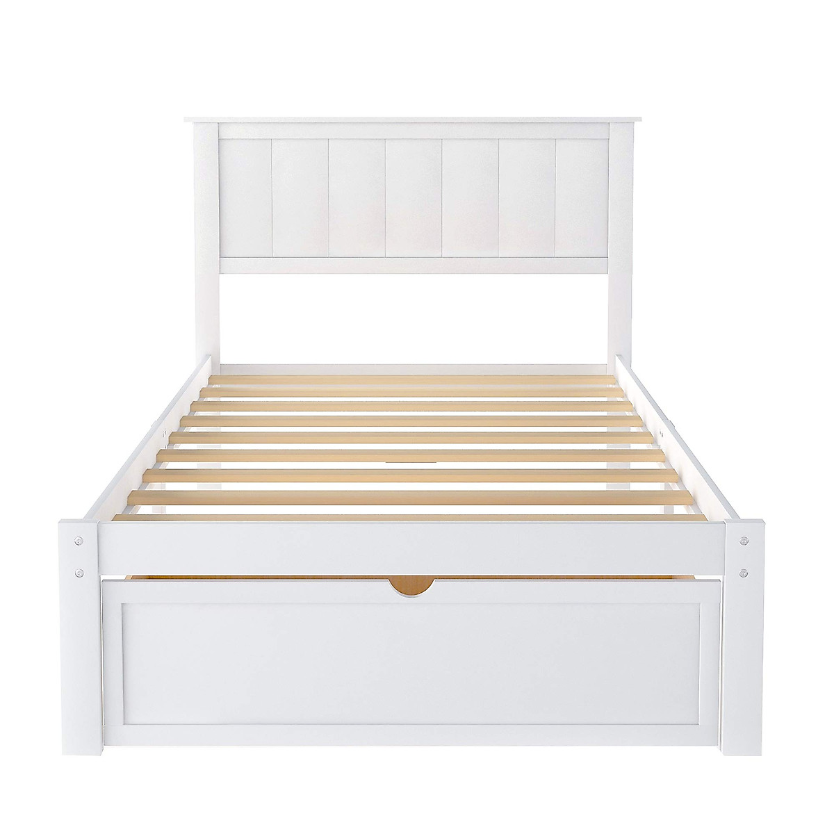 Merax Twin Bed Frames, Wood Twin Platform Bed Frame with Storage Drawer, Twin Kids Bed with Headboard for Girls Boys, No Box Spring Needed,White