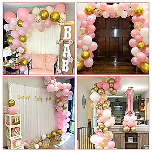 Pink Gold Confetti Balloons Arch Kit, 103 Pack 12inch Pink and Gold White Latex Balloons, Birthday Balloons for Girls, Baby Shower Balloons