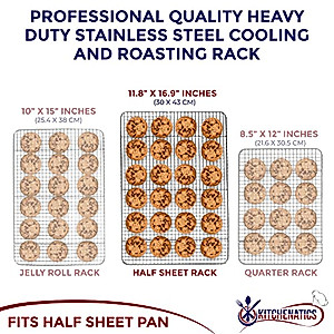 KITCHENATICS Heavy Duty Half Sheet Cooling Racks, Rust Resistant Stainless Steel Baking Racks, Wire Racks Fit Half Sheet Pan, Bacon Grill Rack for Oven, Cookie Cooling Racks 11.8" x 16.9" IN, Set of 2