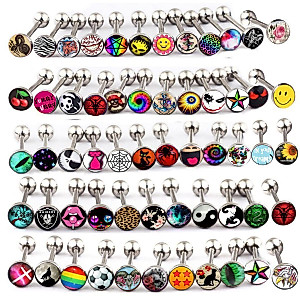 Suotarn Stainless Steel Fancy Words Tongue Ring Logo Barbell Bars 14 Gauge Tongue Piercing Lot 5/8"…