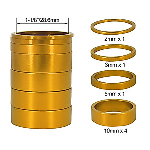 PLATT Bike Headset Spacer Aluminium Alloy Bicycle Stem Headset Spacers Fit 1 1/8-Inch Stem for MTB BMX Road Bikes 2/3/5/10mm(Gold 7PCS)