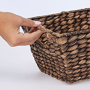 mDesign Natural Woven Hyacinth Closet Storage Organizer Basket Bin for Kitchen Cabinets, Pantry, Bathroom, Laundry Room, Closets, Garage - 4 Pack - Dark Brown
